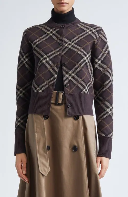 Burberry Georgette Check Wool & Cashmere Blend Cardigan