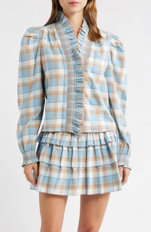 Love The Label Zuri Ruffle-trimmed Plaid Cotton Button-up Top