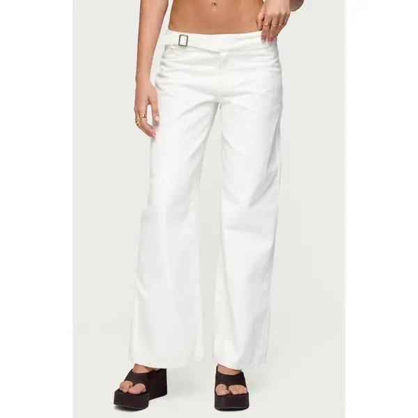 EDIKTED Buckle Tab Low-rise Wide-leg Pants