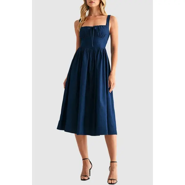 ALL IN FAVOR Square Neck Denim Midi Dress