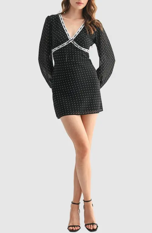 ALL IN FAVOR Polka Dot Lace Detail Mini Dress