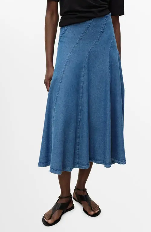 Mango Denim Paneled Midi A-line Skirt