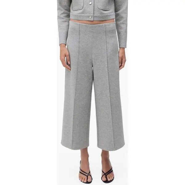 Mango Wide Leg Crop Pants - Medium Heather Grey