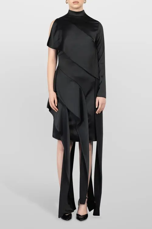 LAURA APARICIO Viscose Volant Asymmetrical Dress