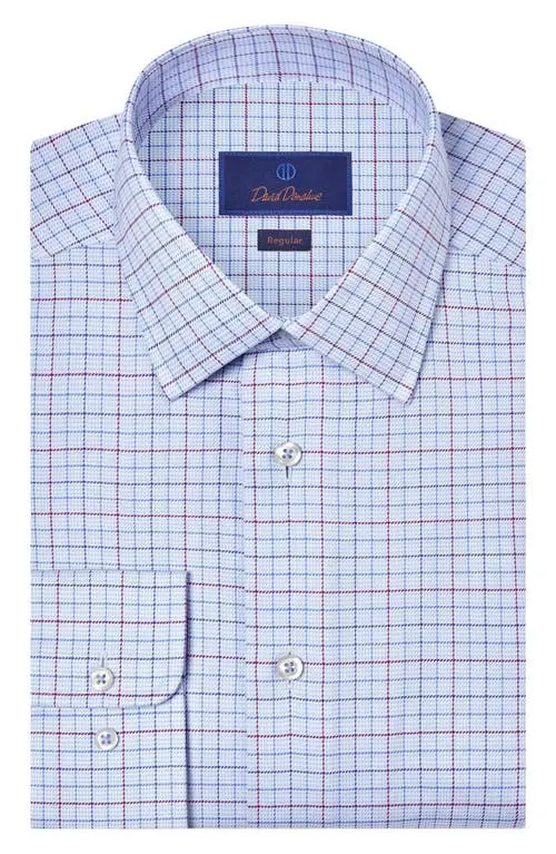 David Donahue Regular Fit Check Cotton Dobby Dress Shirt - Sky/merlot
