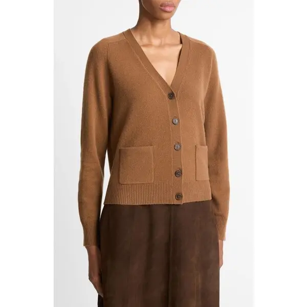 Vince Pocket Wool Blend Cardigan - Cognac