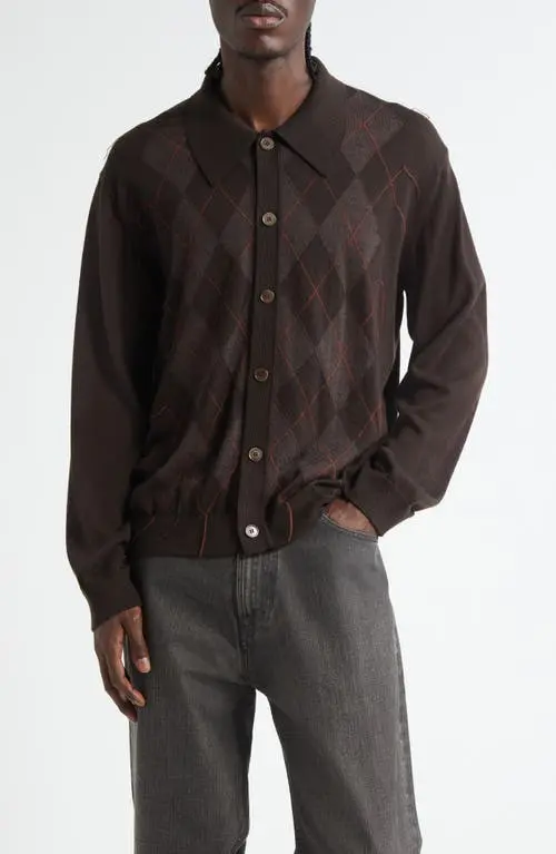 Our Legacy Evening Polo Argyle Wool Cardigan - Pub Argyle Fine Wool