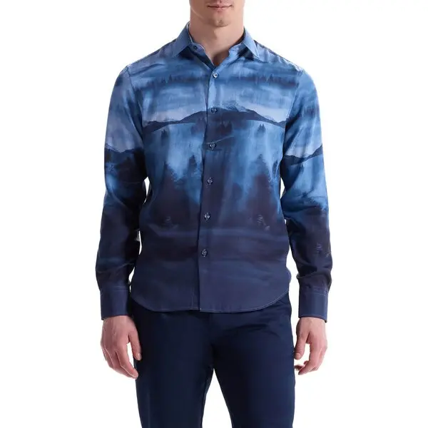 Bugatchi Julian Shaped Fit Landscape Print Lyocell Button-up Shirt