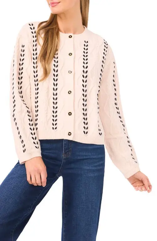 CECE DUPRAZ Ribbon Accent Cable Stitch Cardigan