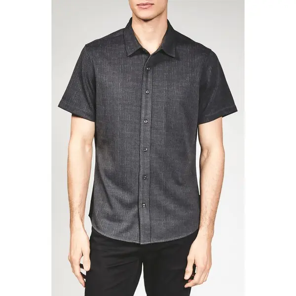 7 Diamonds Camino Short Sleeve Knit Button-up Shirt - Charcoal