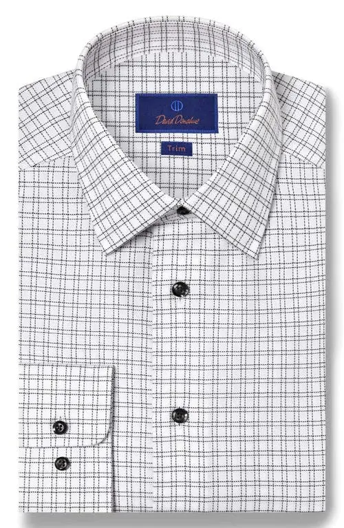 David Donahue Trim Fit Check Pima Cotton Dobby Dress Shirt - White/black