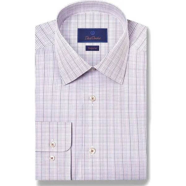 David Donahue Regular Fit Check Print Cotton Dress Shirt - Purple/multi