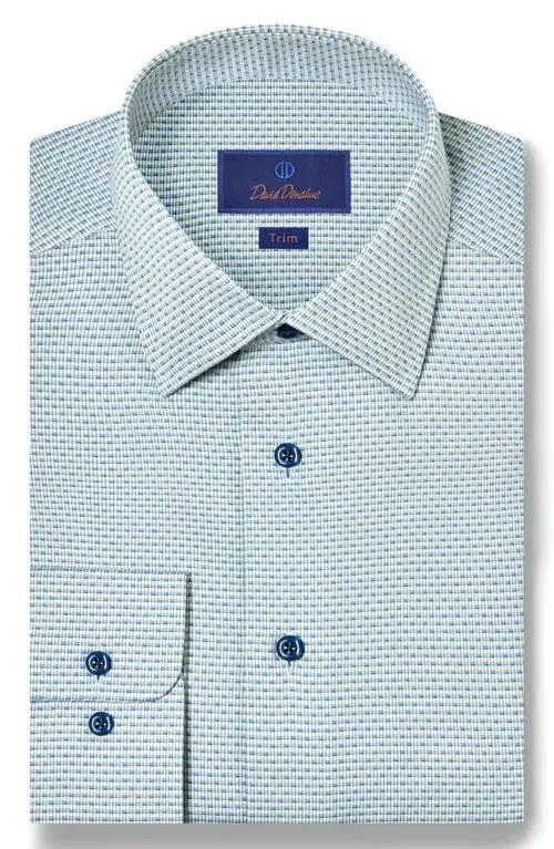 David Donahue Trim Fit Micro Dobby Cotton Dress Shirt - Sage/blue