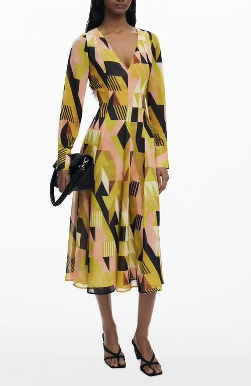 Desigual Geometric Long Sleeve Midi Dress