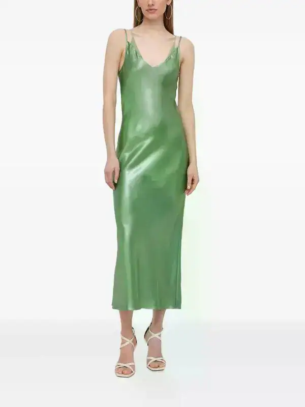green emerald velvet dress Olive Green Recycled Silk Midi Slip Dress – InFlair main image 0