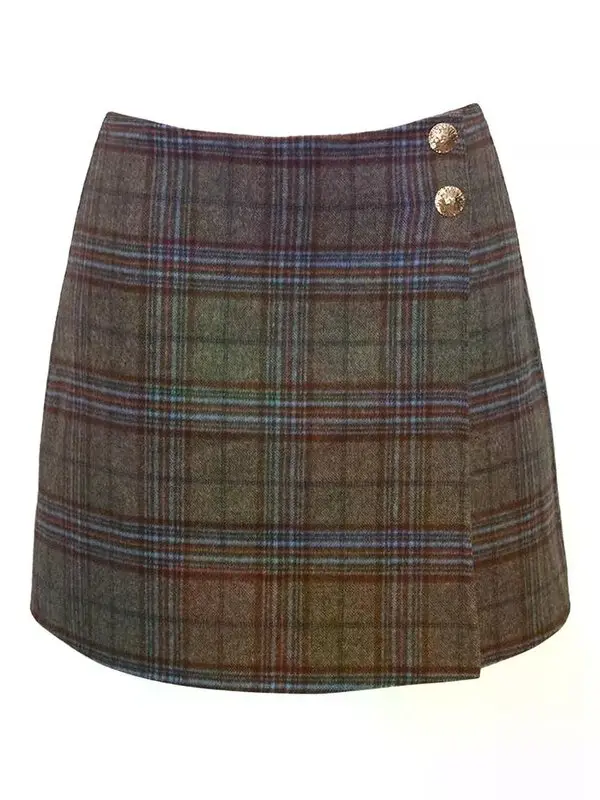Cara Cara Plaid Wrap Skirt - Brown
