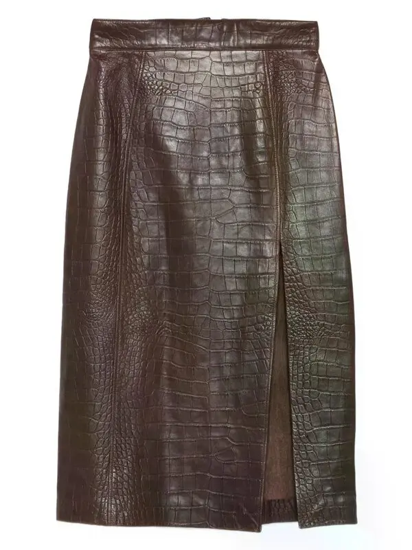 Amiri Crocodile-effect Leather Midi Skirt