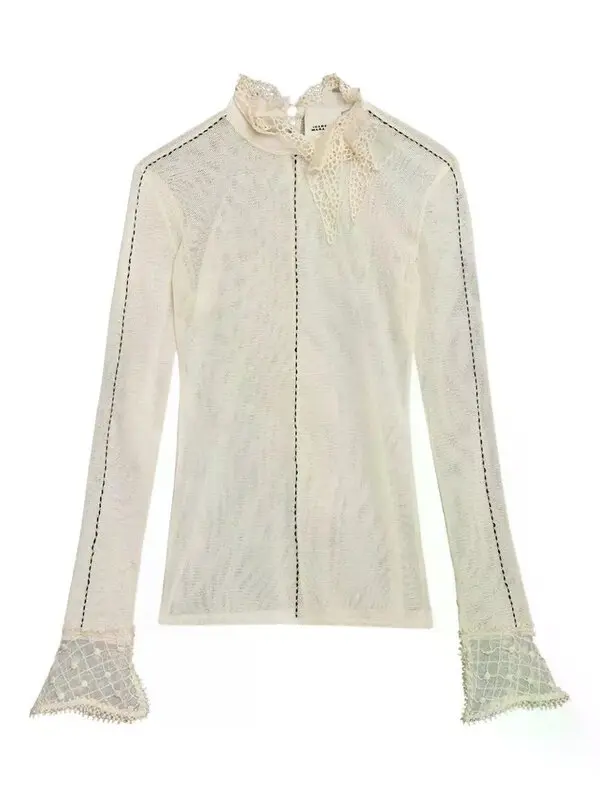 Isabel Marant Sarah Lace-trimmed Mesh Top - Neutrals