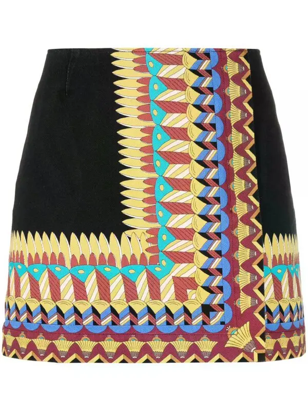 La DoubleJ Geometric-print Cotton-twill Miniskirt