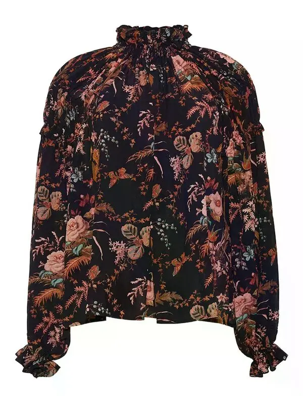 Cara Cara Ipanema High-neck Floral Blouse - Black
