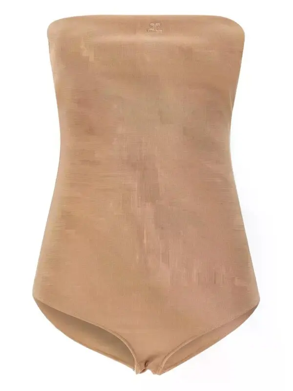 COURREGES Logo-embroidered Bodysuit - Neutrals
