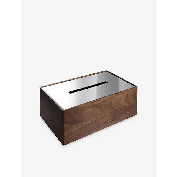 Christofle Uni Walnut-wood And Stainless-steel Tissue Box 13cm