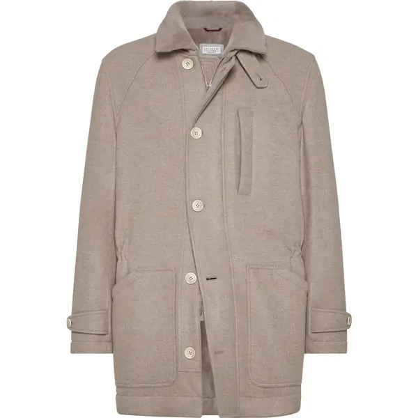 Brunello Cucinelli Cashmere Shearling Lined Parka - Bark