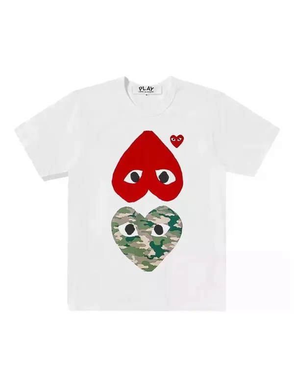 Play Comme Des Garcon Camouflage Upside Down Double Heart T-shirt