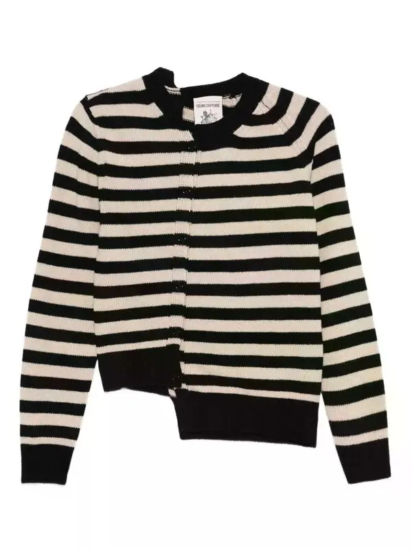 SEMICOUTURE Striped Asymmetric Cardigan