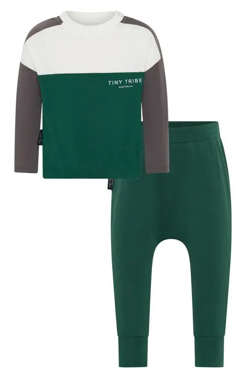TINY TRIBE Colorblock Cotton T-shirt & Leggings Set