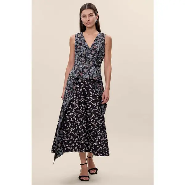 Rebecca Taylor Aurelia Stretch Linen Tea Length Dress
