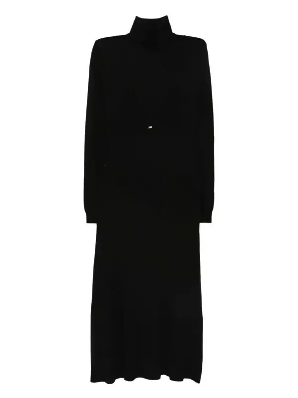 Elisabetta Franchi Turtleneck Ribbed Knit Dress - Black