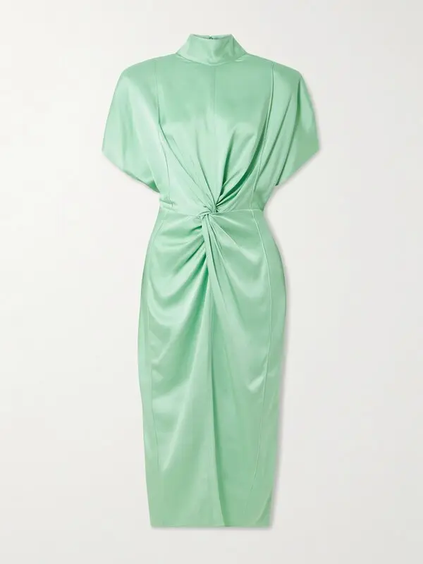 Stella McCartney Twisted Satin Turtleneck Dress - Green
