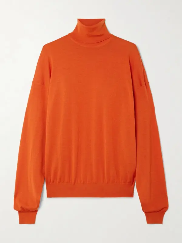 Saint Laurent Ribbed Wool, Cashmere, And Silk-blend Turtleneck Sweater - Orange