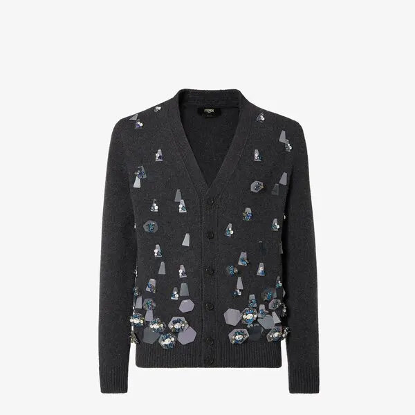 Fendi V-neck Cardigan With Embroidery And Fringe