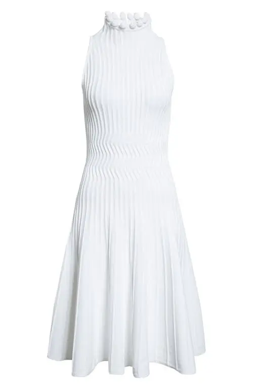 Alaïa Curled Trim Rib Fit & Flare Dress - Blanc