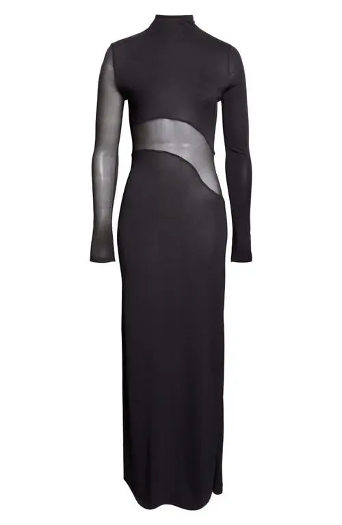 Alaïa Mesh Inset Long Sleeve Jersey Dress - Noir Alaia