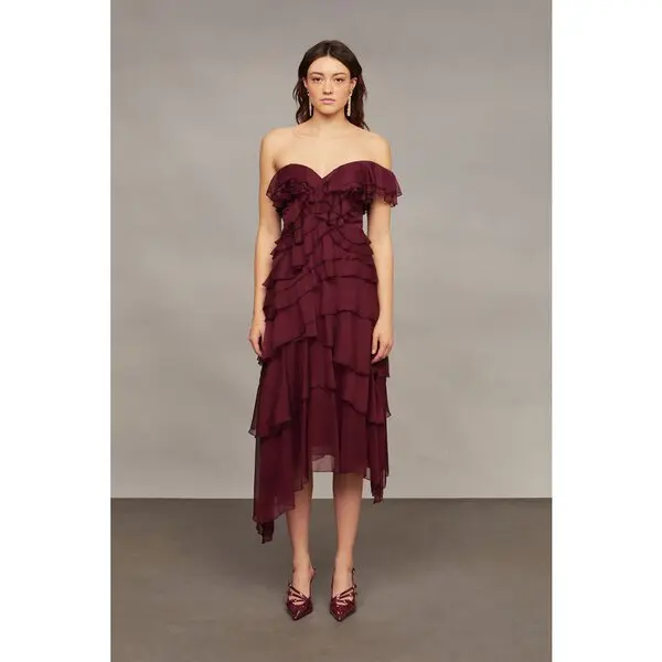 AMUR Emaline Chiffon Cascade Midi Dress