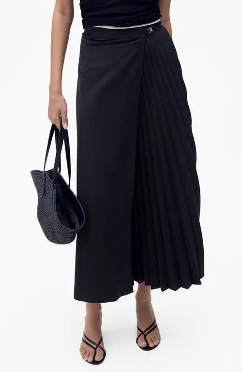 Mango Pleated Crossover Maxi Skirt - Navy