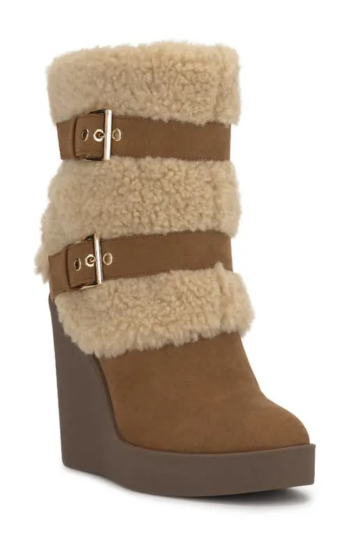 Jessica Simpson Meztyn Faux Shearling Wedge Boot - Safari Brown Stspms