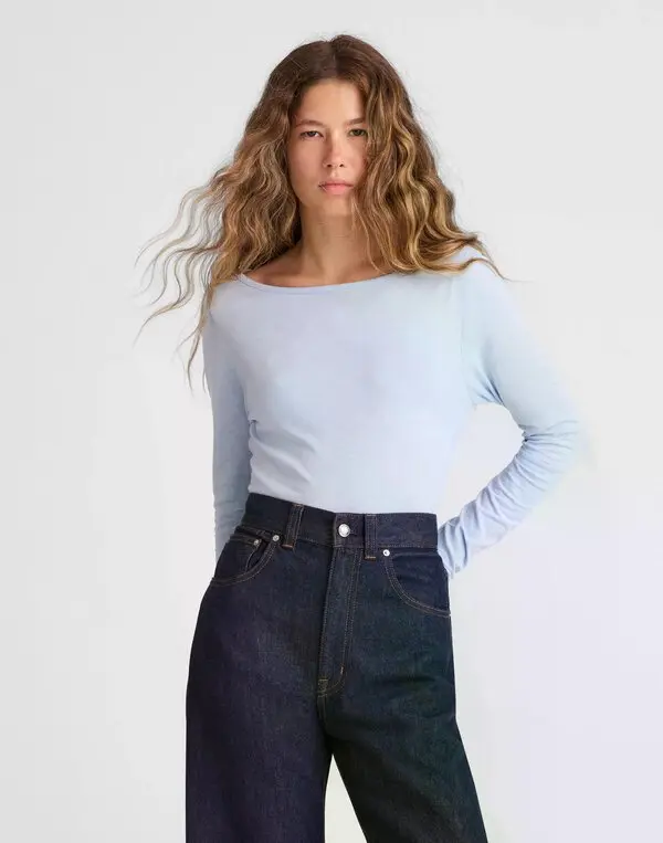 Madewell Ruched Crewneck Long-sleeve Tee - Light Pool