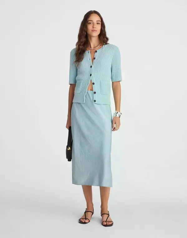 Madewell Satin Midi Slip Skirt - Ocean Breeze
