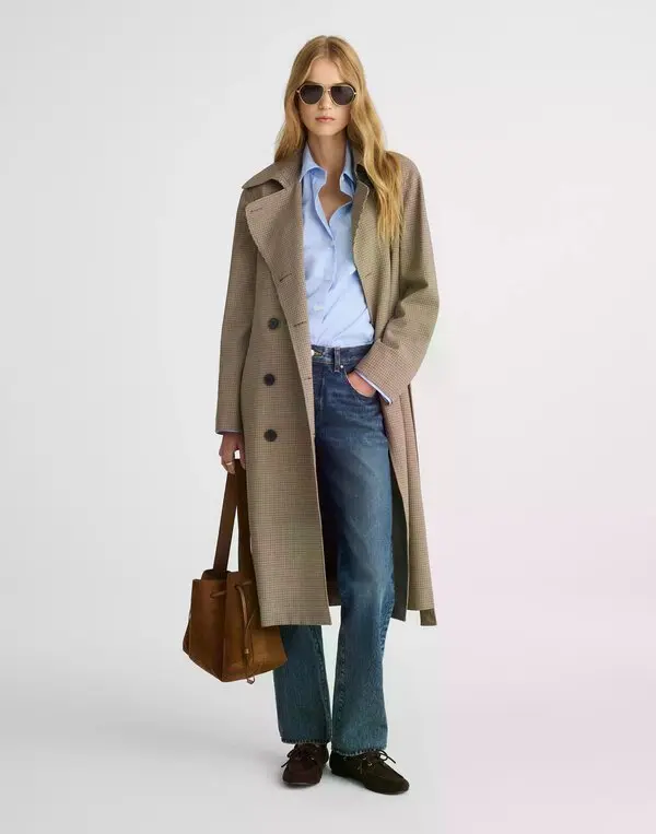 Madewell Double-breasted Plaid Trench Coat