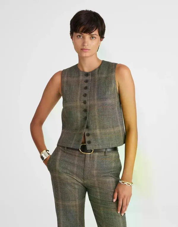 Madewell Plaid Crewneck Shell Vest