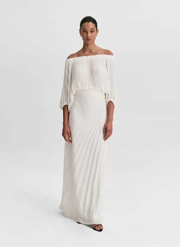A.L.C. Bianca Satin Pleated Maxi Skirt - Whisper White