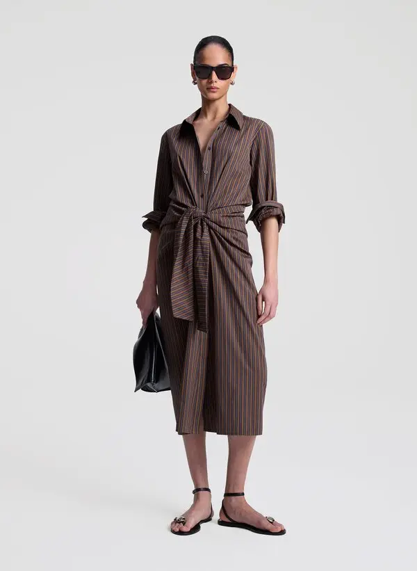 A.L.C. Mila Striped Cotton Midi Shirt Dress - Brown Multi