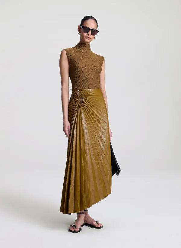 A.L.C. Tracy Vegan Leather Midi Skirt - Saddle