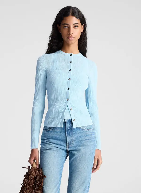 A.L.C. Fisher Fine Cotton Knit Cardigan - Sky Blue