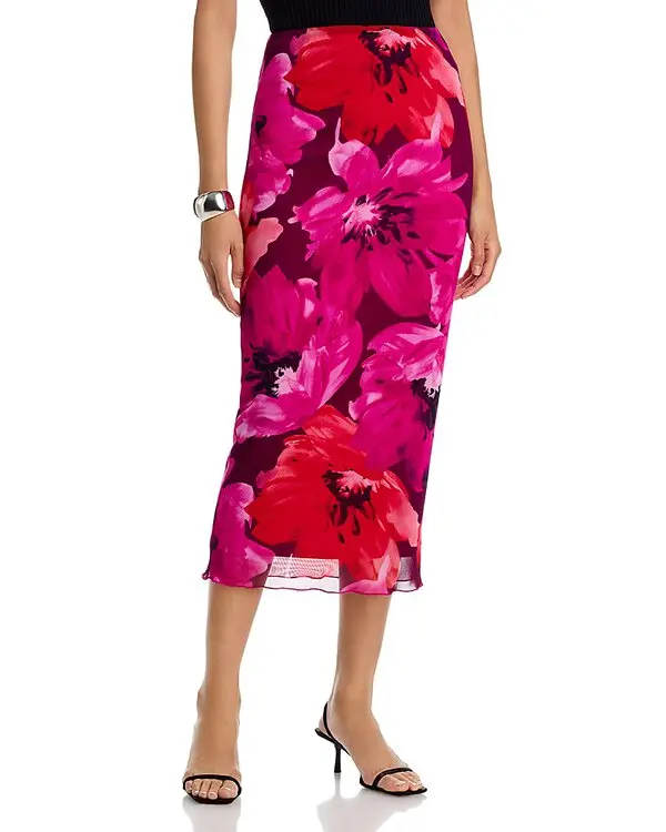 Aqua Floral Printed Mesh Skirt