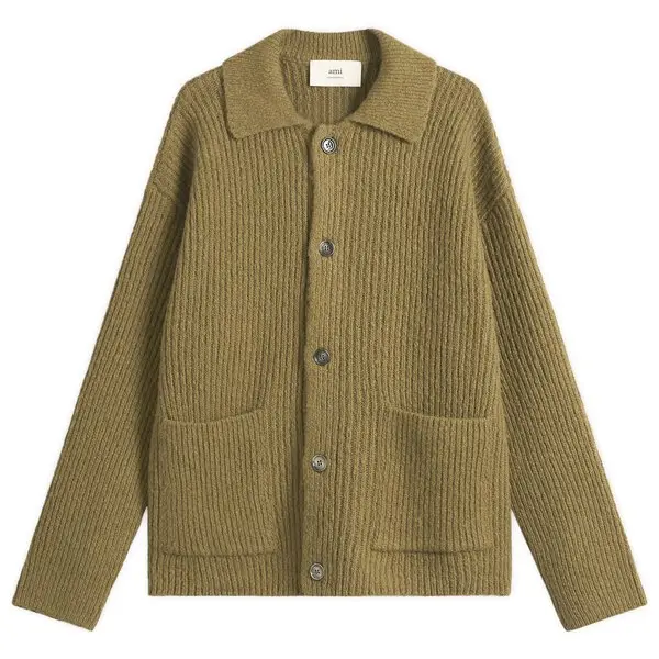 Ami Felted And Chunky Wool Ribbed Knit Cardigan - Bronze